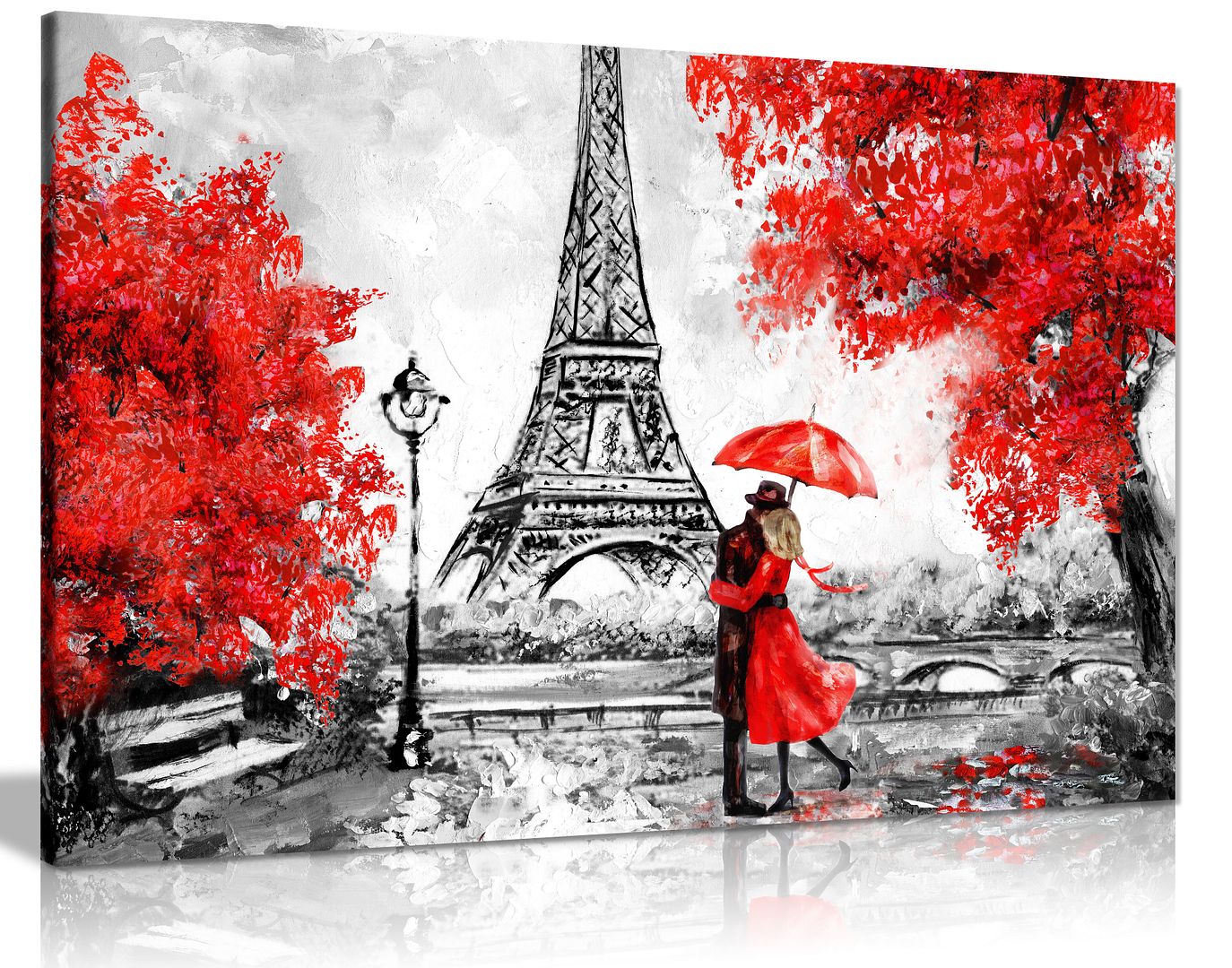 Paris Oil Painting Eiffel Tower Red Umbrella Canvas Wall Art Picture ...